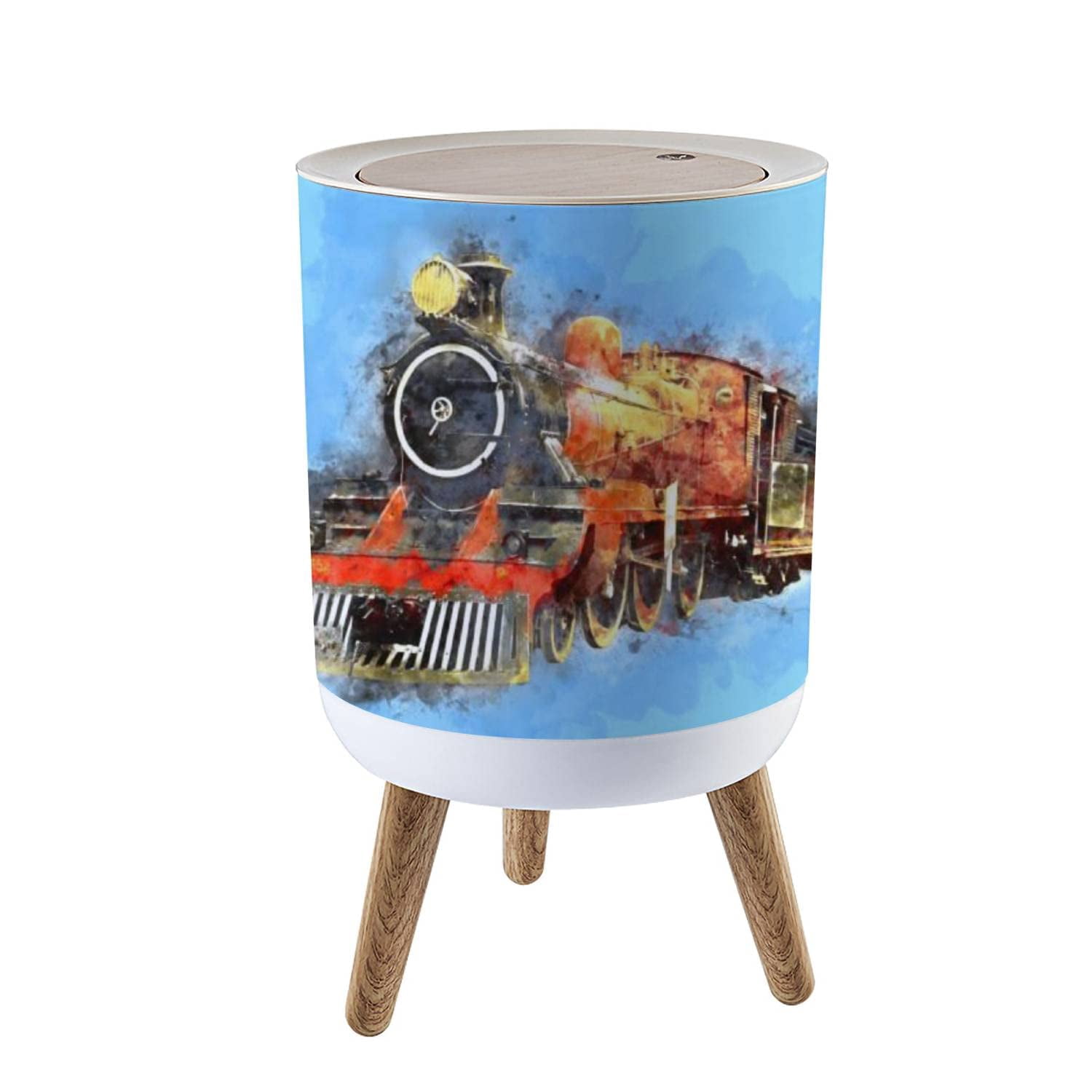 Small Trash Can with Lid for Bathroom Kitchen Office Diaper Retro ...