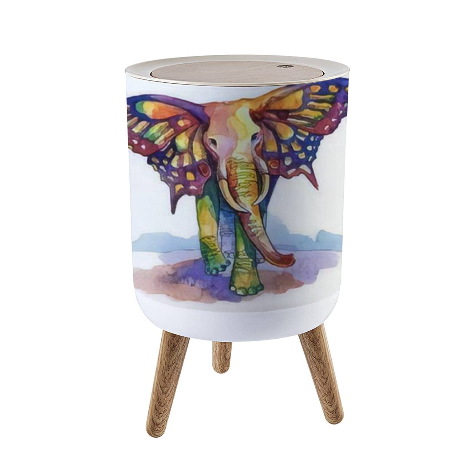 Small Trash Can with Lid for Bathroom Kitchen Office Diaper Watercolor ...