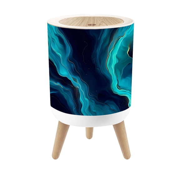 Small Trash Can with Lid Blue marble gold abstract Indigo ocean blue ...