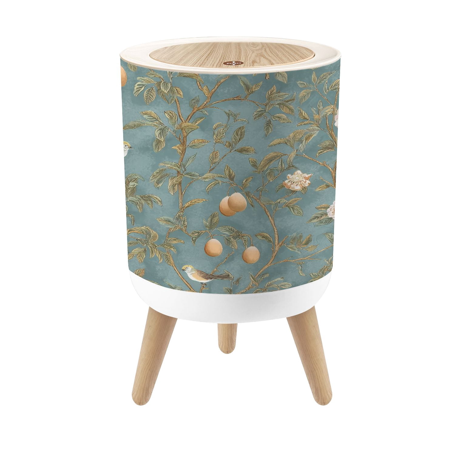 Small Trash Can with Lid Botanical Birds Lemons Flowers Blue 1.8 Gallon ...