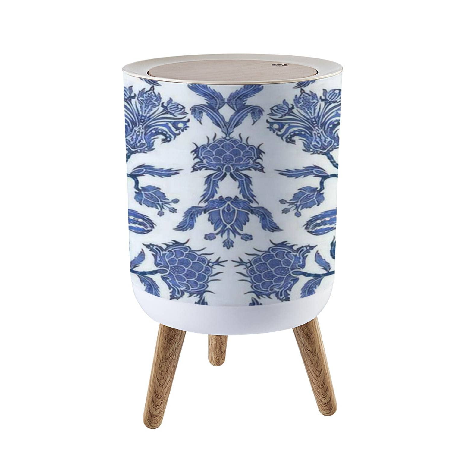 Small Trash Can with Lid Branches Flowers Chinoiserie Style Japanese ...