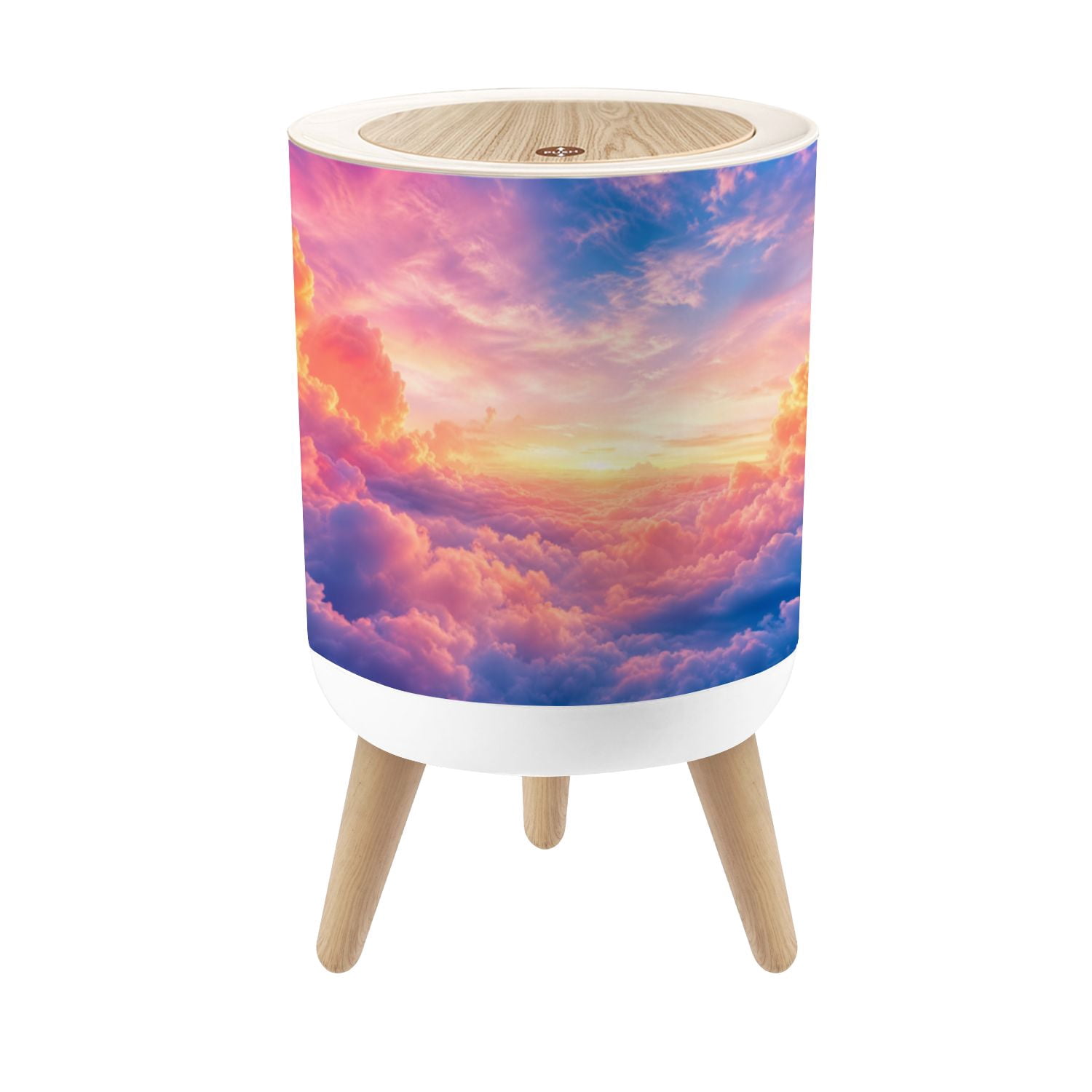 Small Trash Can with Lid Colorful Cloud Girls Room Kids Clouds Sunset ...