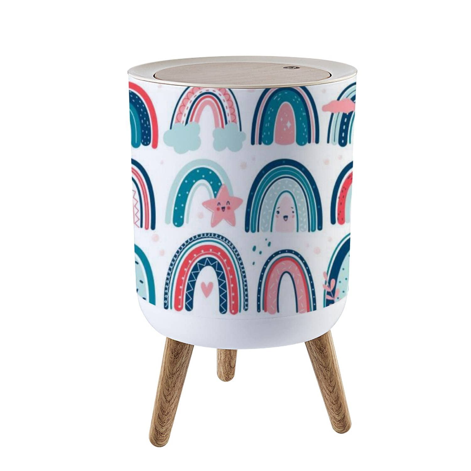 Small Trash Can with Lid Cute boho rainbows Kids hand drawn cartoon ...