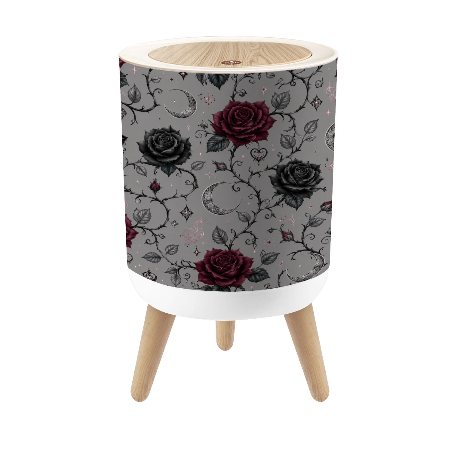 Small Trash Can with Lid Gothic Rose Floral Burgundy Black Roses Silver ...