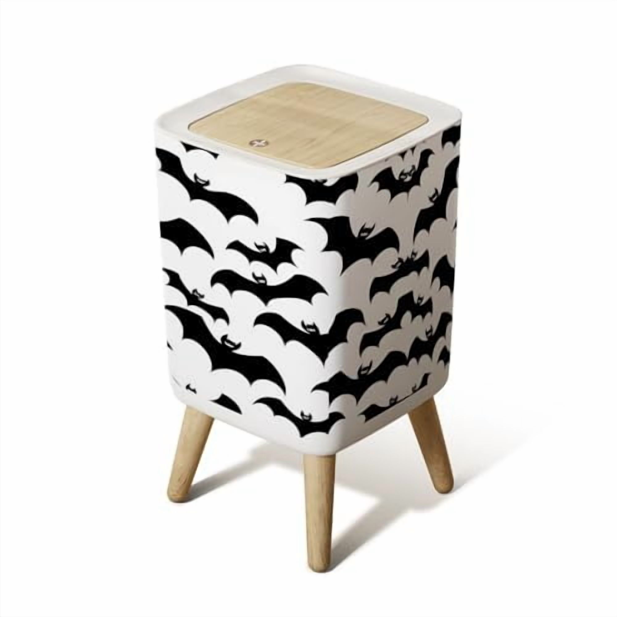 Small Trash Can with Lid Halloween bats silhouettes seamless pattern ...