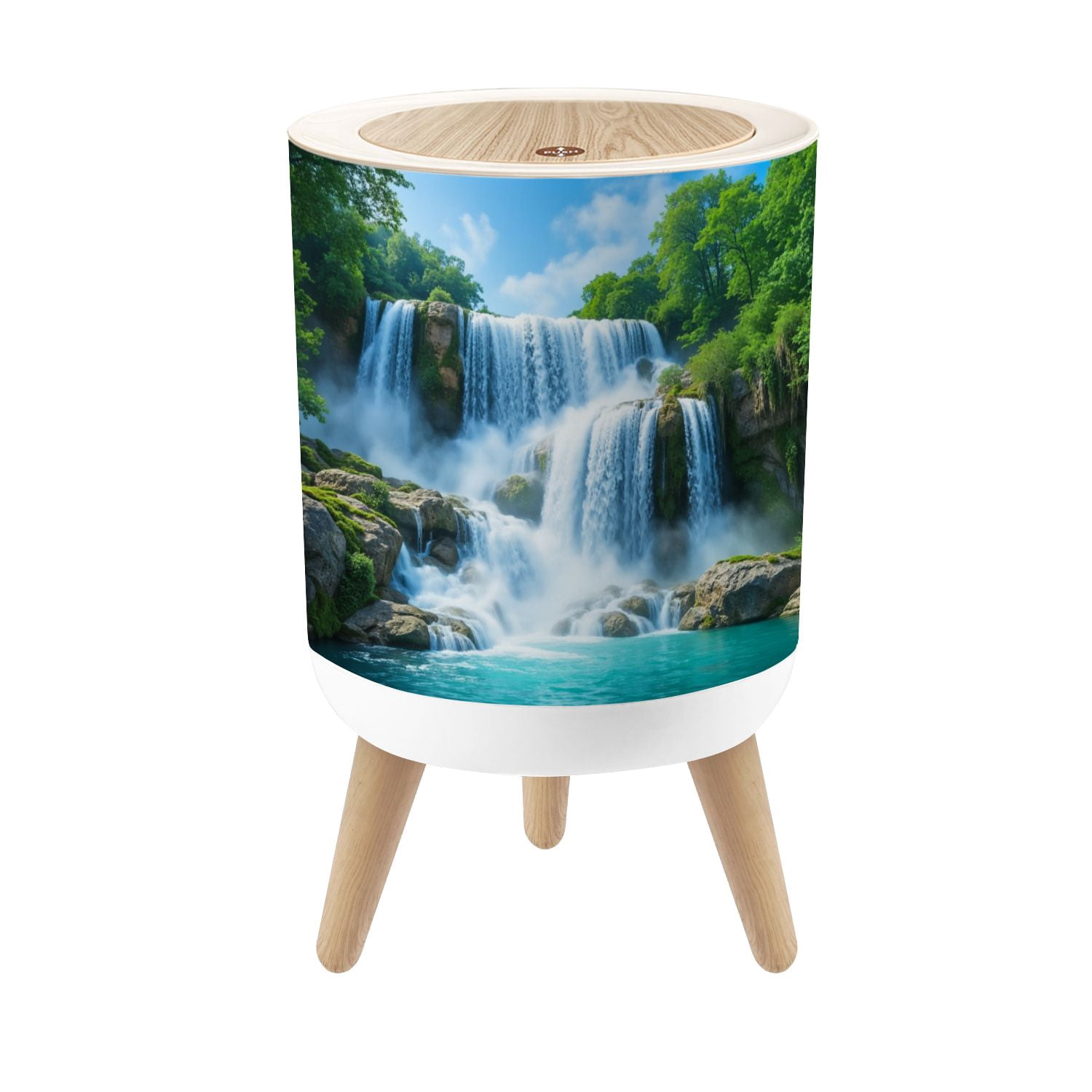 Small Trash Can with Lid Majestic Waterfall Surrounded by Green Forest ...