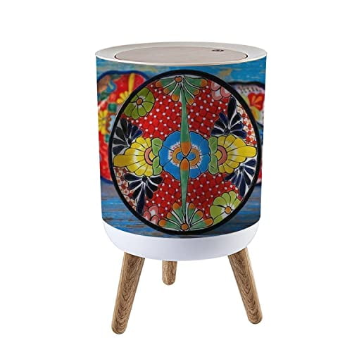 Small Trash Can with Lid Mexican Pottery Plate Style of Puebla in ...