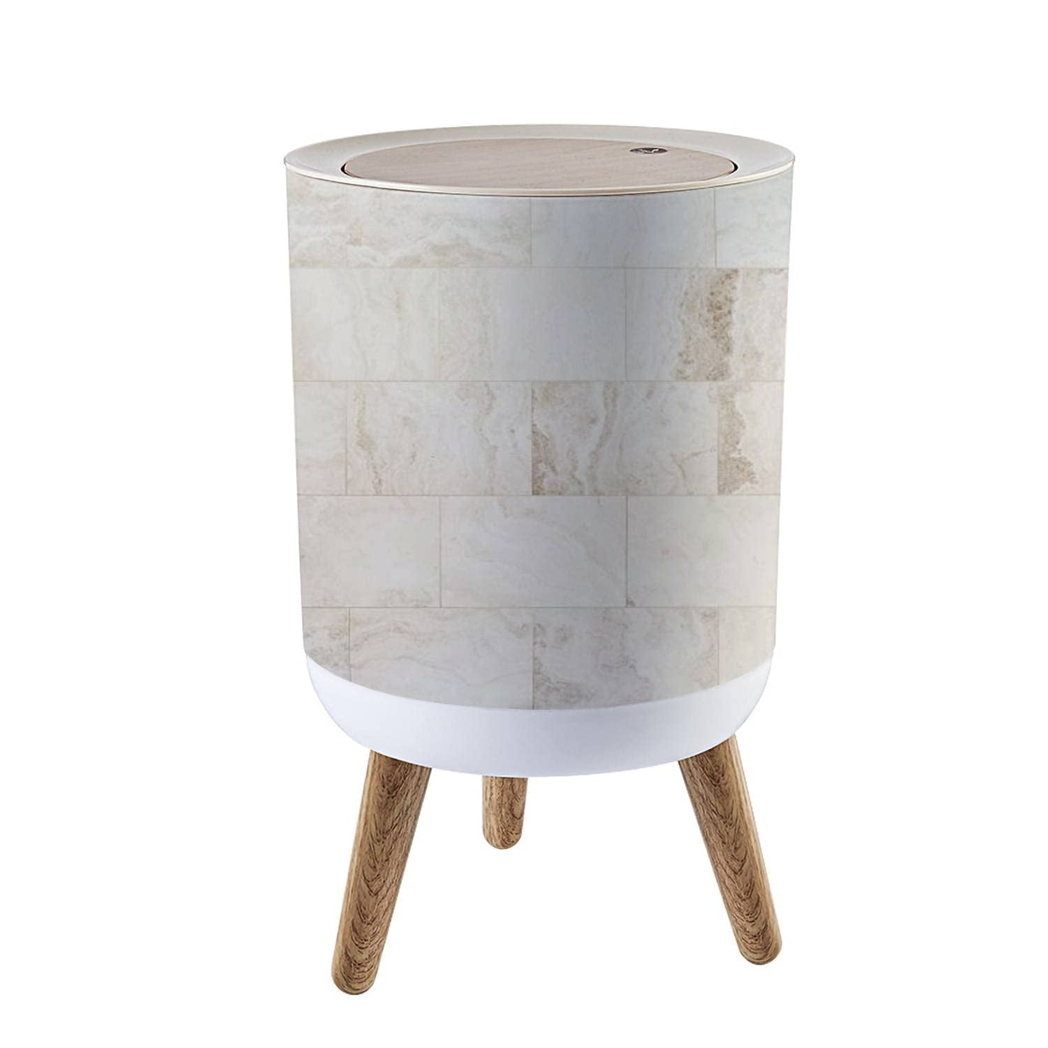 Small Trash Can with Lid Natural Travertine Stone Tiles Garbage Bin ...