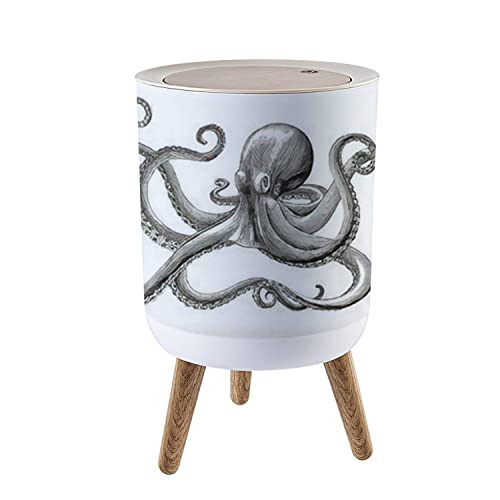 Small Trash Can with Lid Octopus Drawing Vintage Engraving on White ...