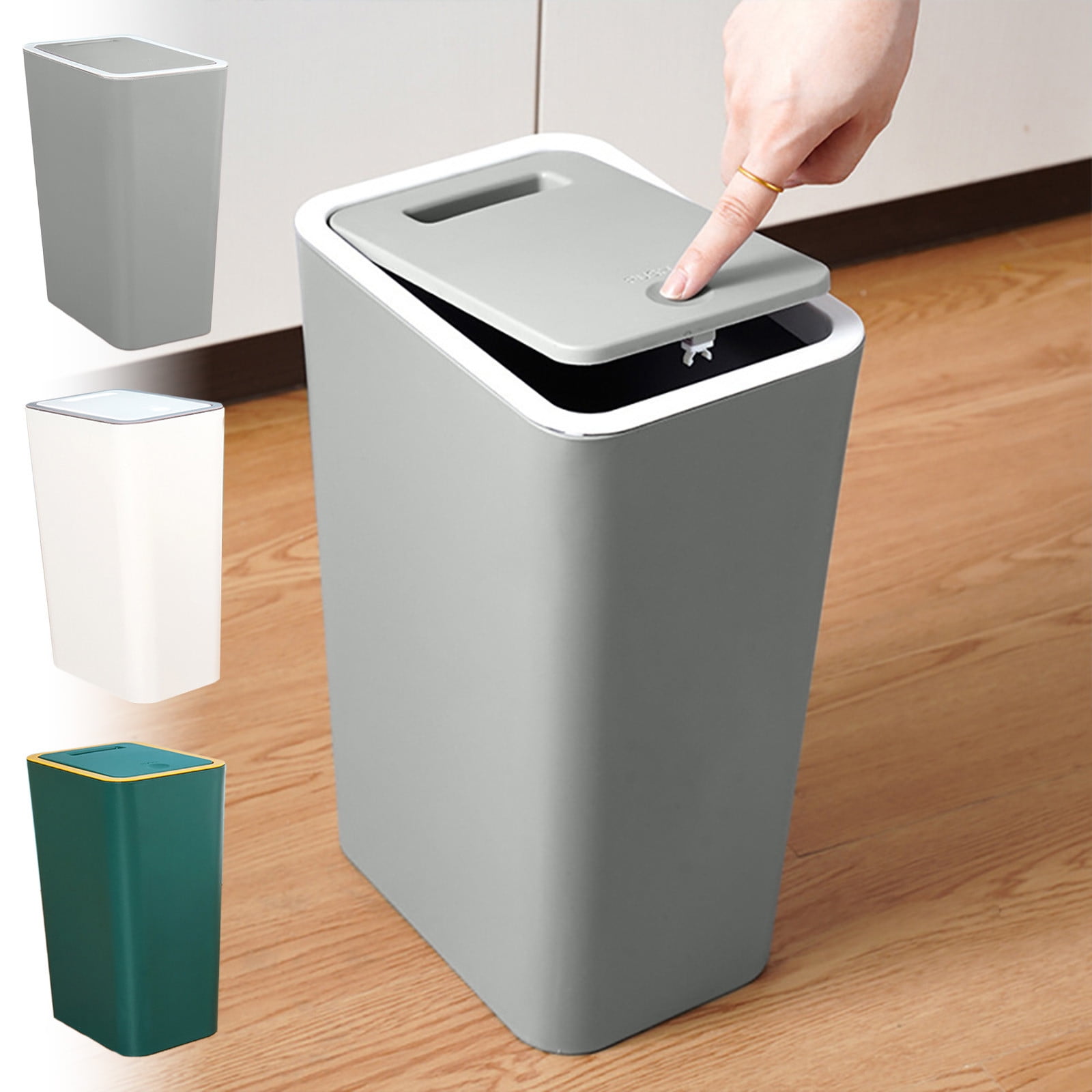 Small Trash Can with Lid, Press Top Plastic Wastebasket, 13.6x8.8x6.2cm ...