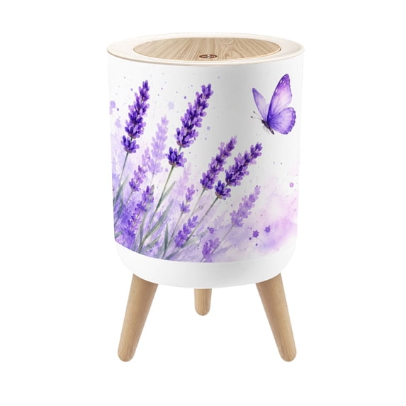 Small Trash Can with Lid Purple Flower Butterfly Floral Lavender Soft ...