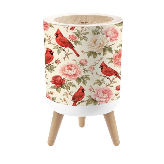 Small Trash Can with Lid Red Cardinal Pink White Blooming Flowers 1.8 ...