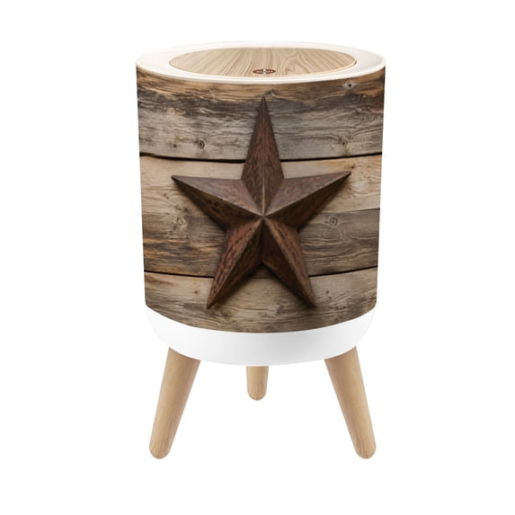 Small Trash Can with Lid Rustic Metal Star Wooden vintage 1.8 Gallon ...
