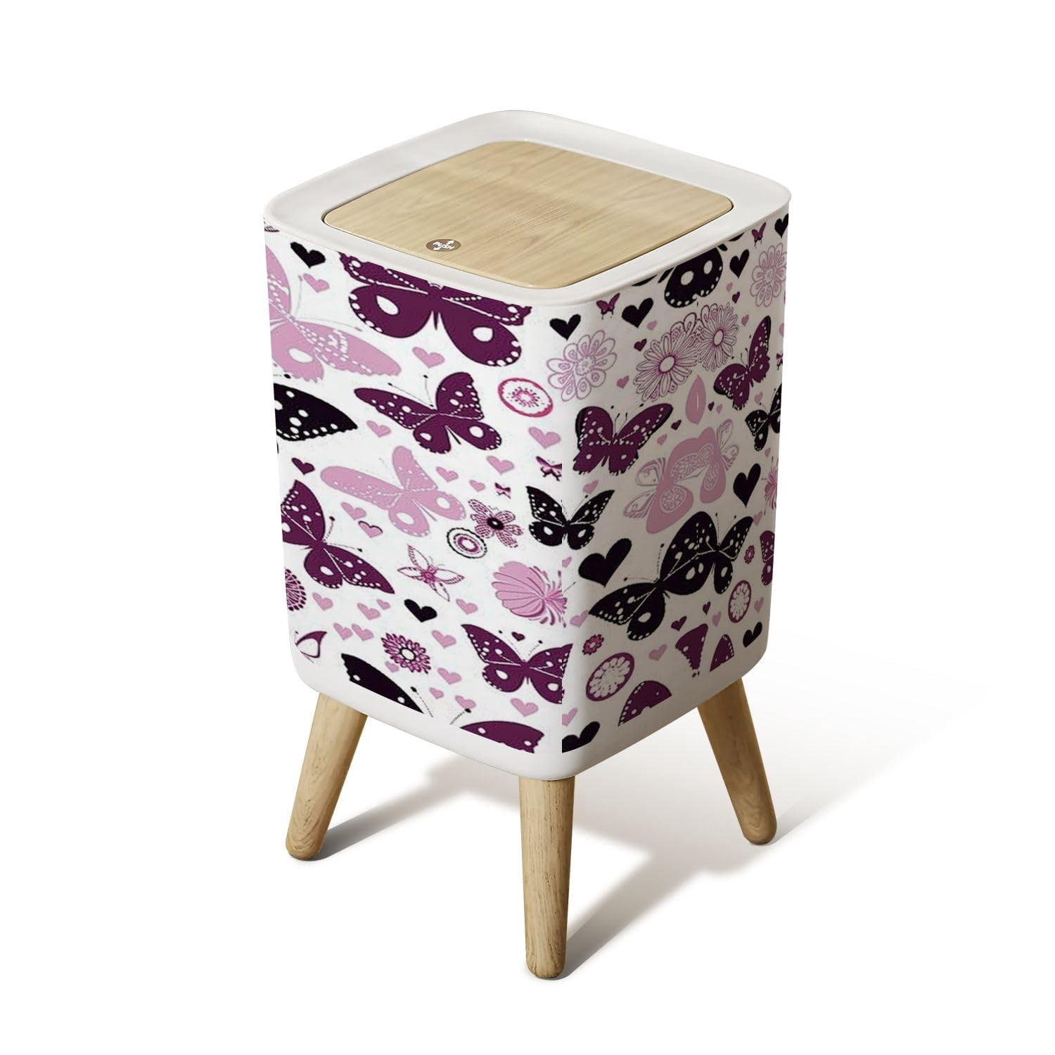 Small Trash Can with Lid Seamless Valentine Pattern Pink Butterflies ...