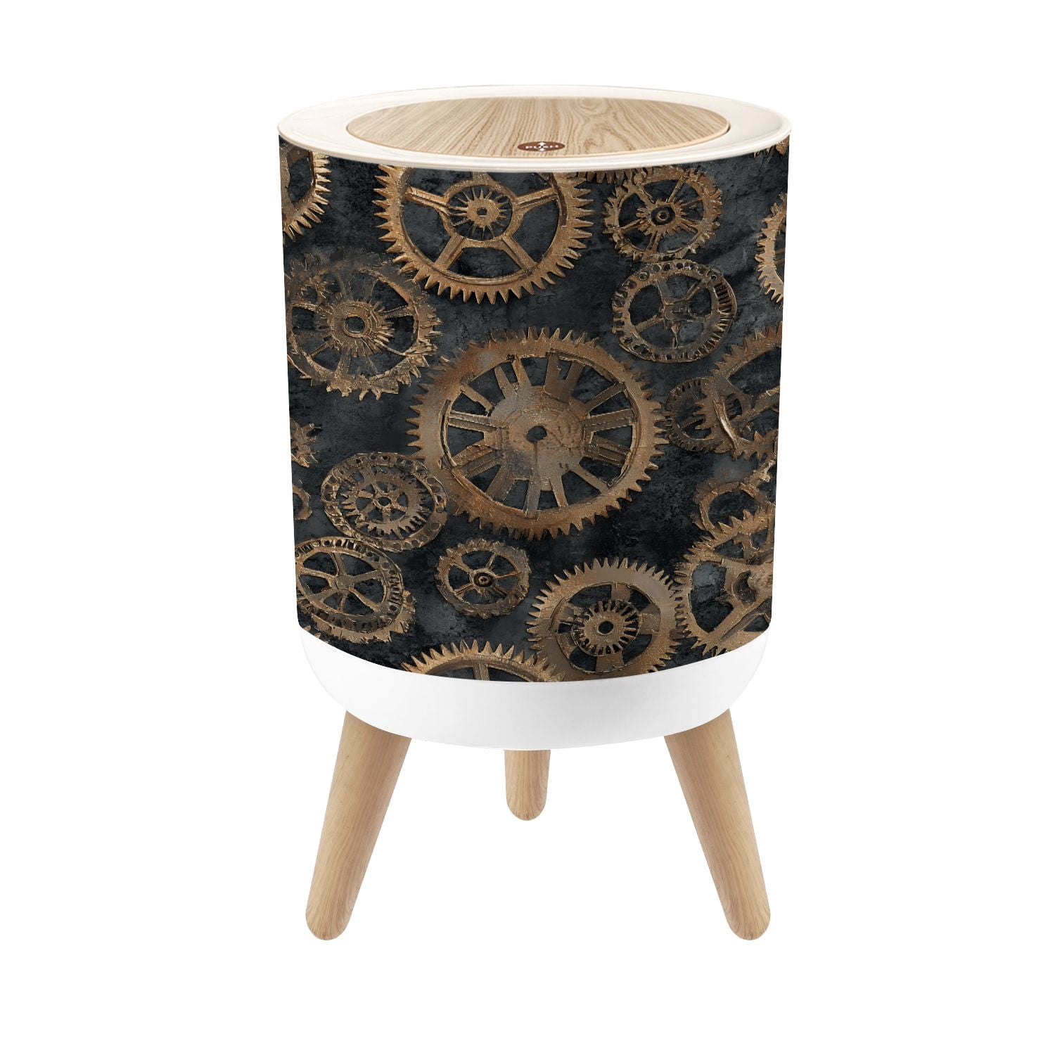 Small Trash Can with Lid Steampunk Gear Vintage Metallic Cogs Wheels 1. ...