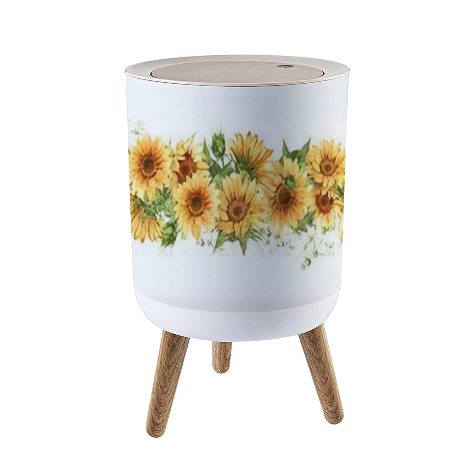 Small Trash Can with Lid Sunflower seamless Watercolor horizontal ...