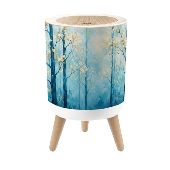 Small Trash Can with Lid Teal Landscape Blue Forest Panoramic Abstract ...