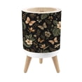 Small Trash Can with Lid Tropical Butterfly Floral Vintage Style Black ...