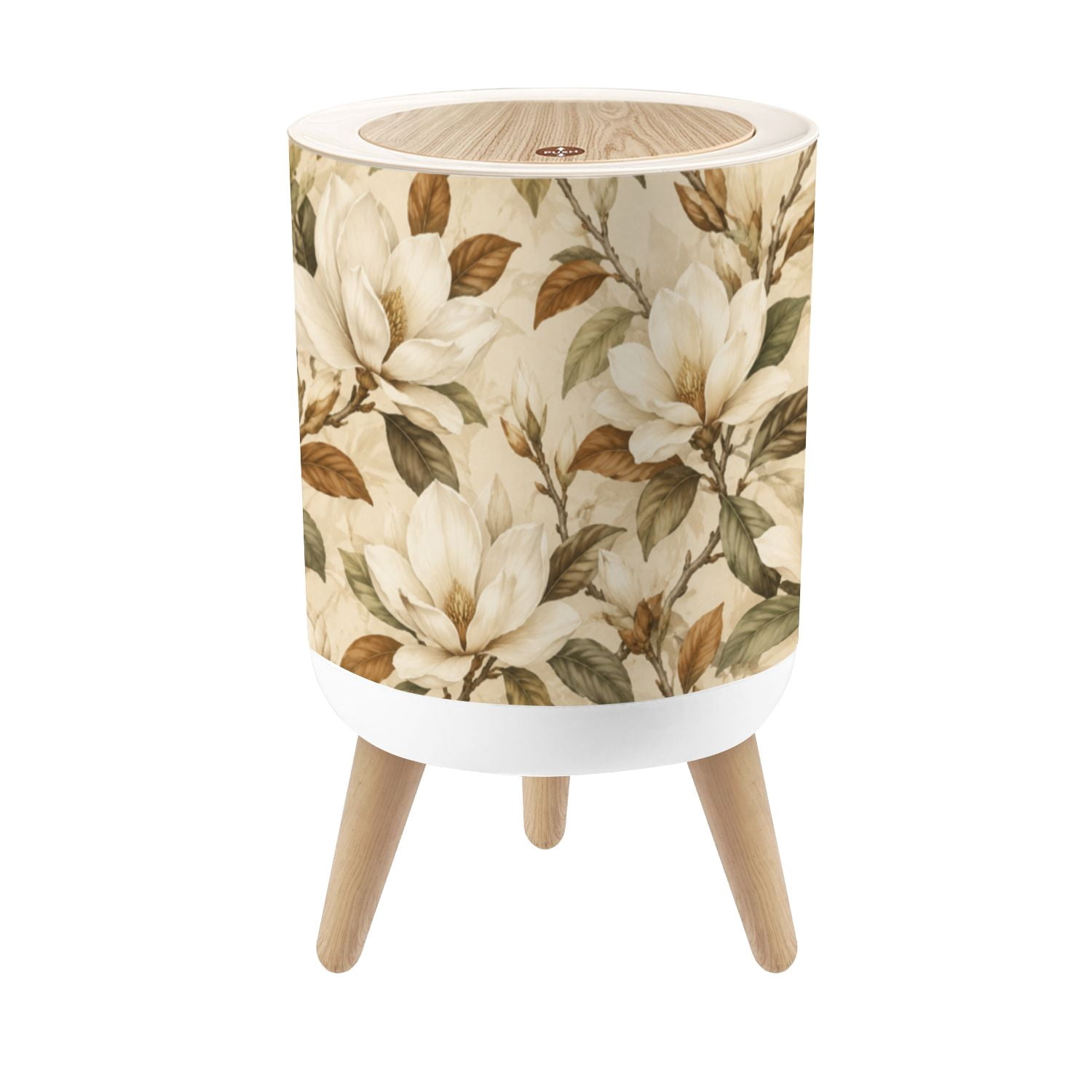 Small Trash Can with Lid Vintage Magnolia Floral Soft Earthy Tones 1.8 ...