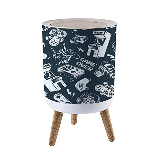 Small Trash Can with Lid Vintage Monochrome Video Game Seamless with ...