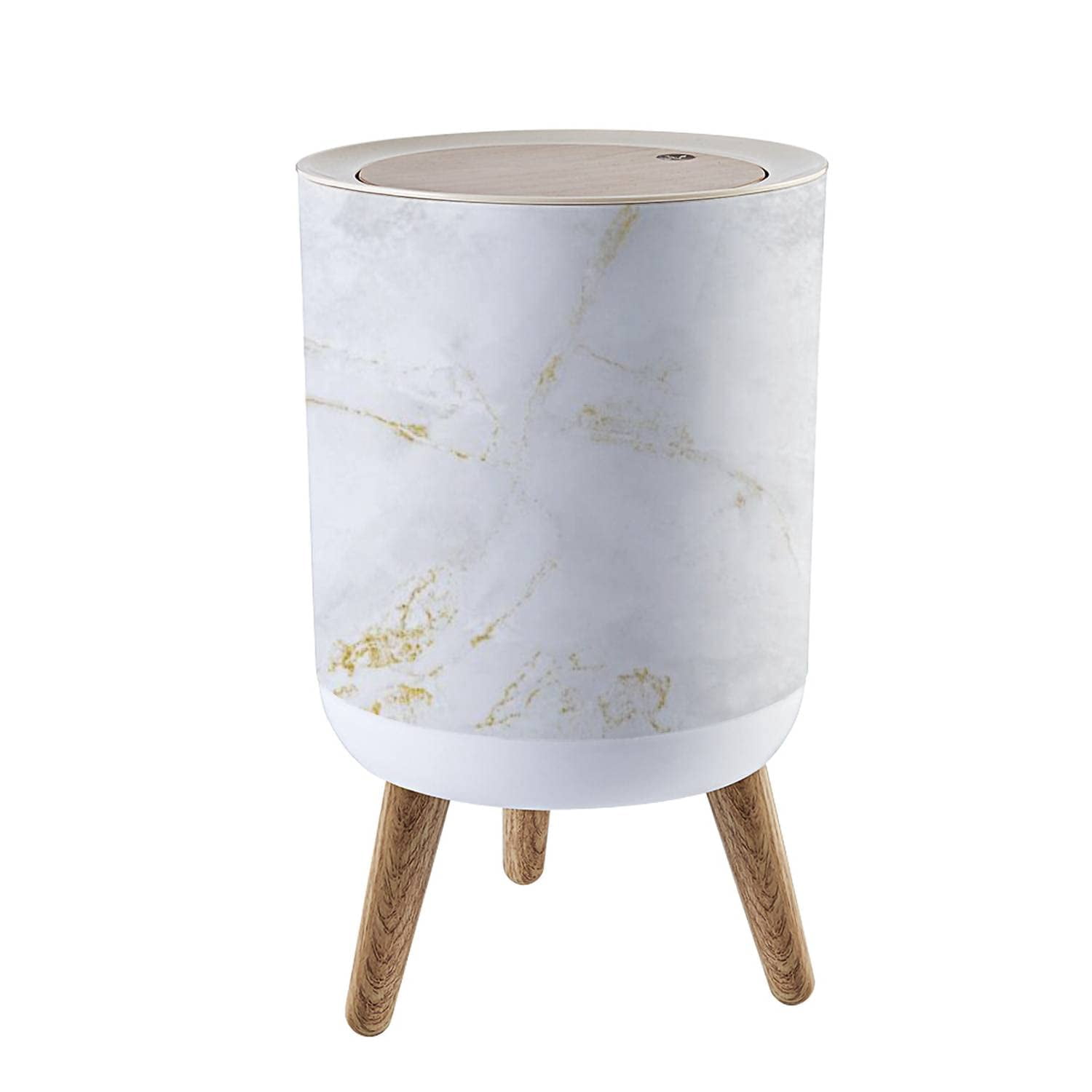 Small Trash Can with Lid White and gold marble luxury wall texture with ...