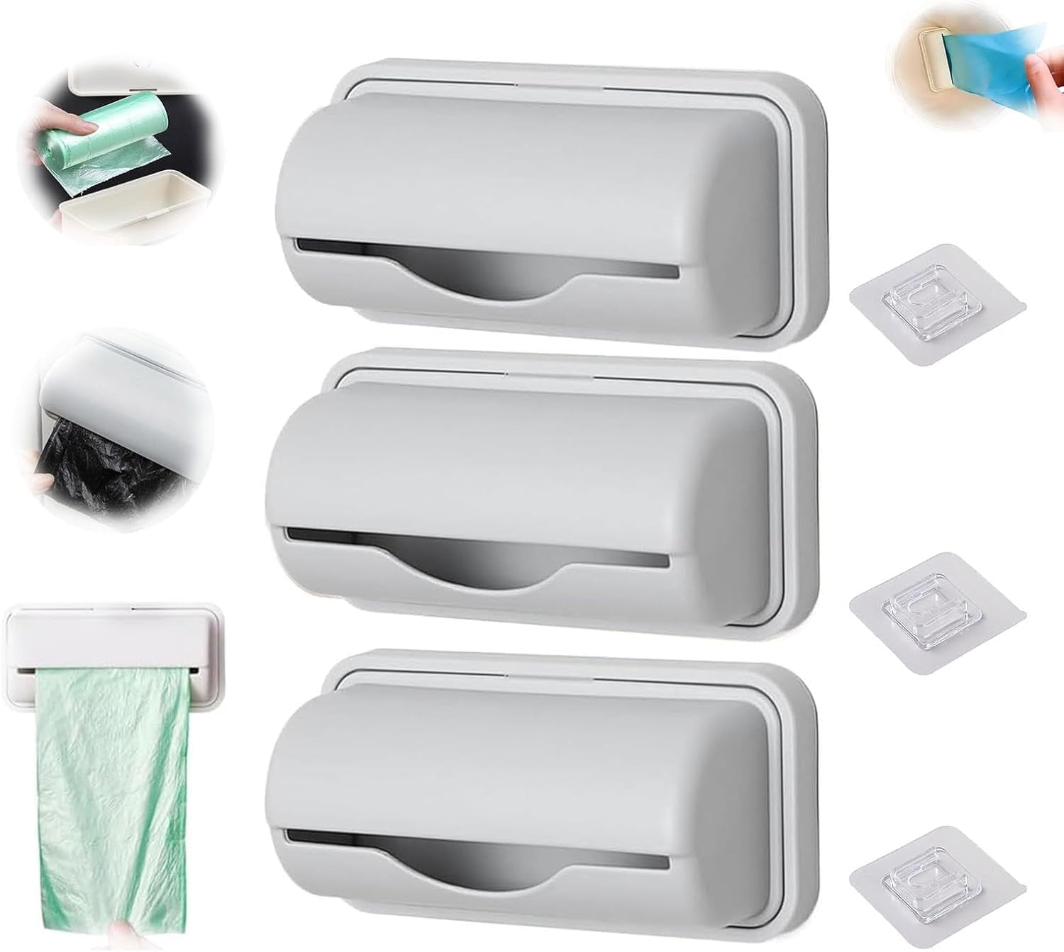 Small Trash Can Liner Dispenser Stick on Bottom,No Punching Garbage Bag ...