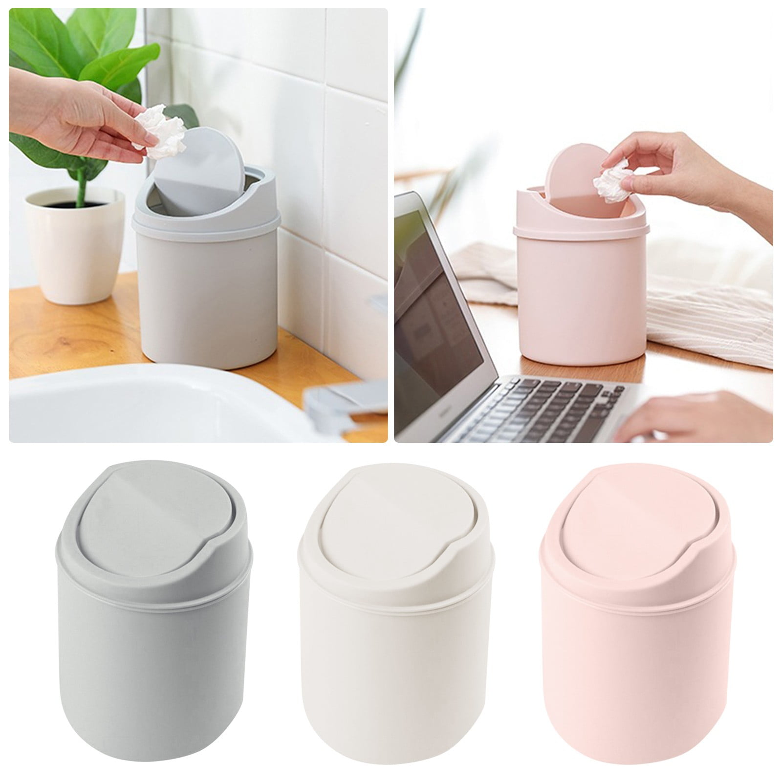 Small Trash Can with Swing Lid Mini Desktop Waste Basket Countertop ...