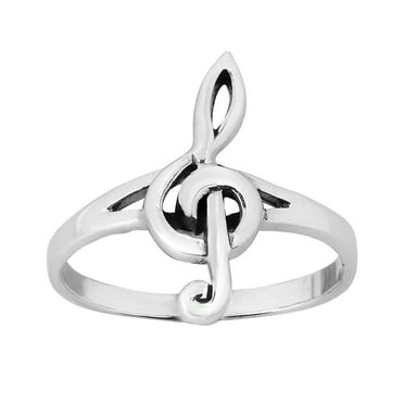 Wide Music Note Treble Clef Ring .925 Sterling Silver Band Jewelry ...