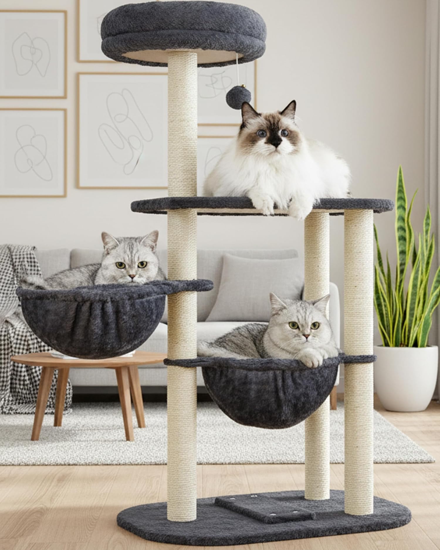 Small Tree Tower with Condo Indoor - 42 Inch Cats Bed Hammock Perch for ...
