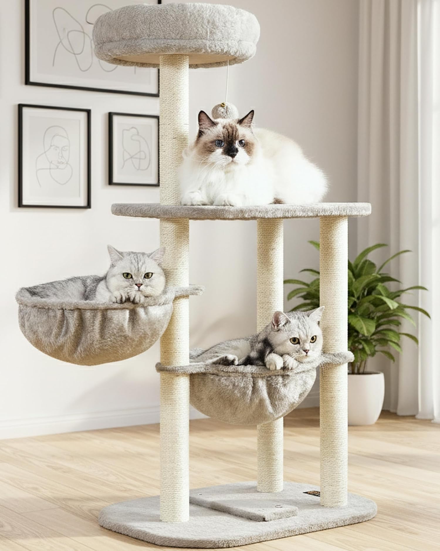 Small Tree Tower with Condo Indoor - 42 Inch Cats Bed Hammock Perch for ...