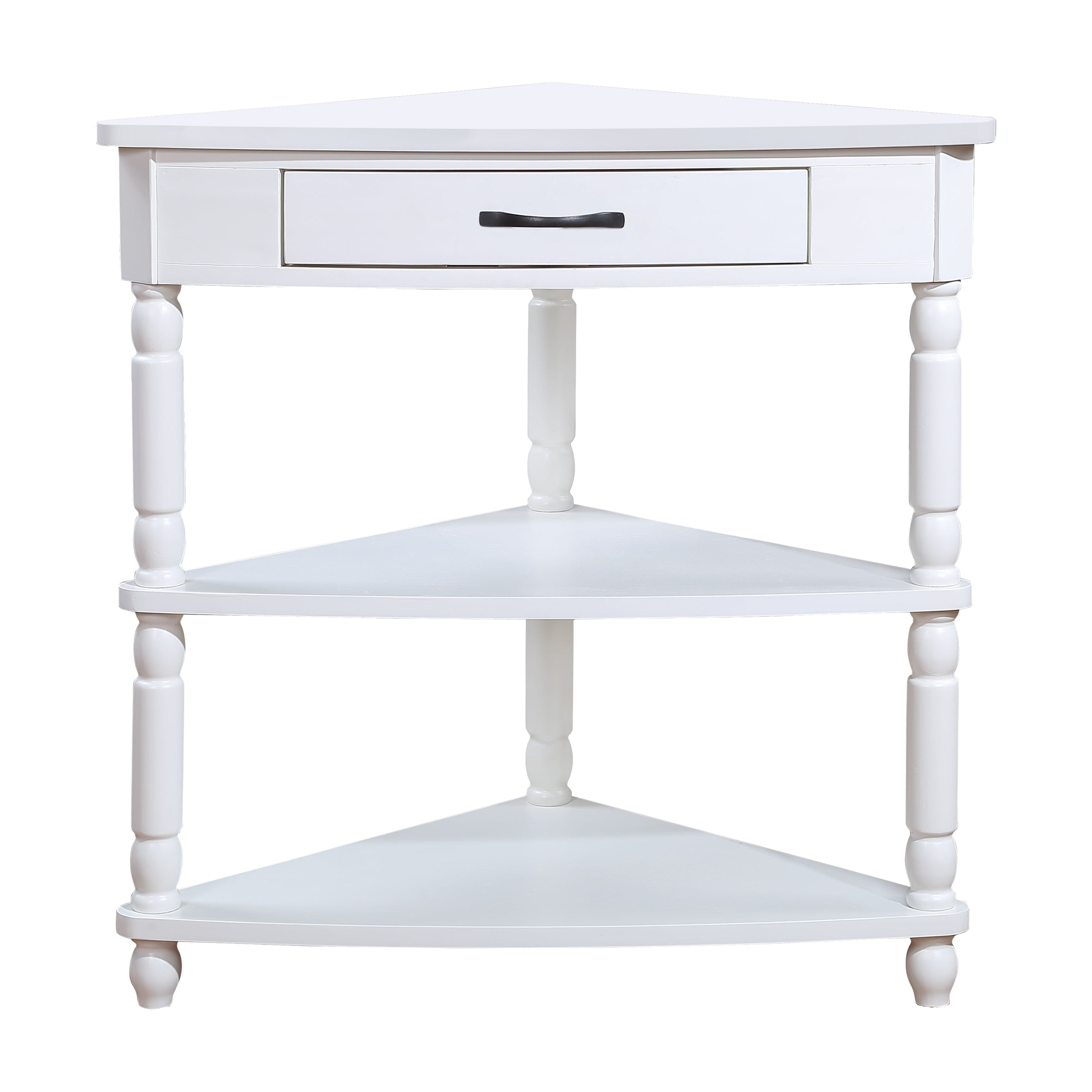 Small Triangle Corner Table, 3 Tier Wood Corner Side Table with Storage Drawer and Shelves for ...