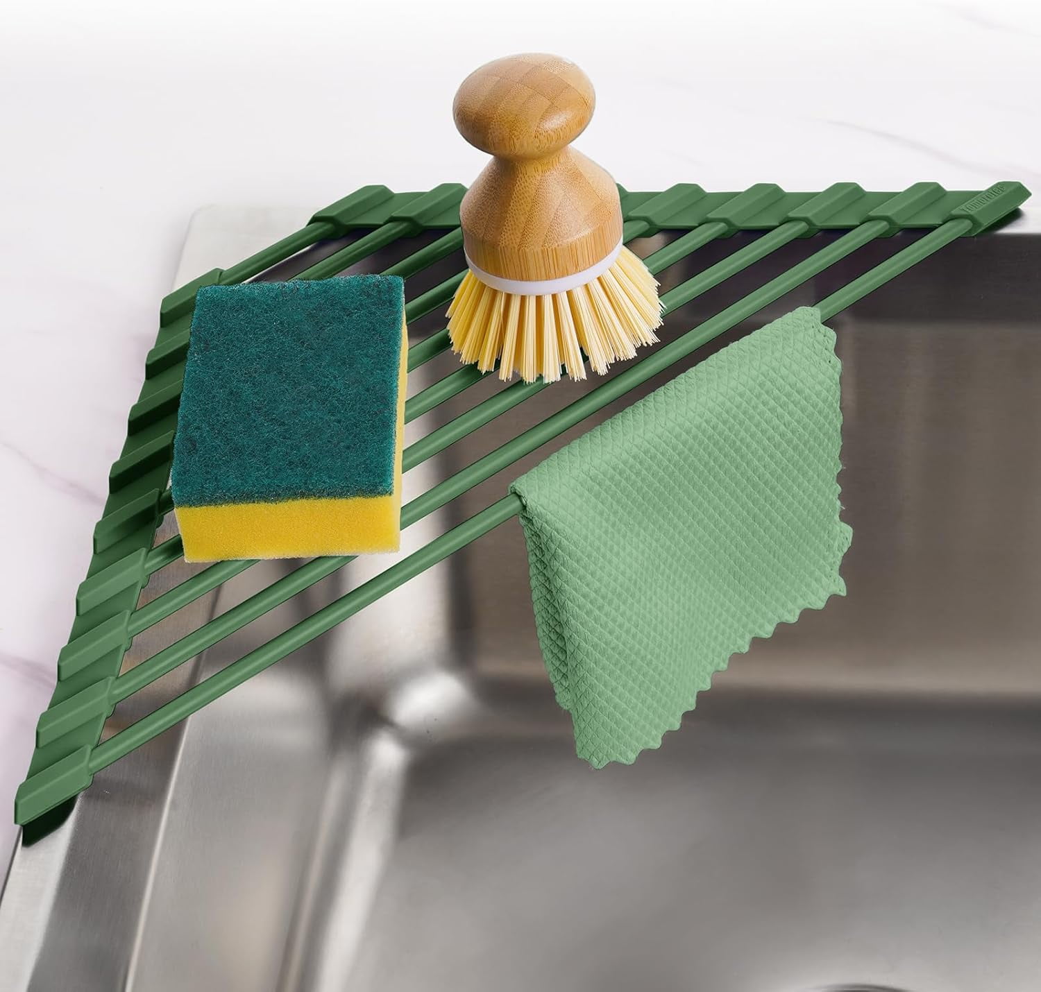 Small Triangle Roll-Up Dish Drying Rack with Silicone Coating Stainless ...