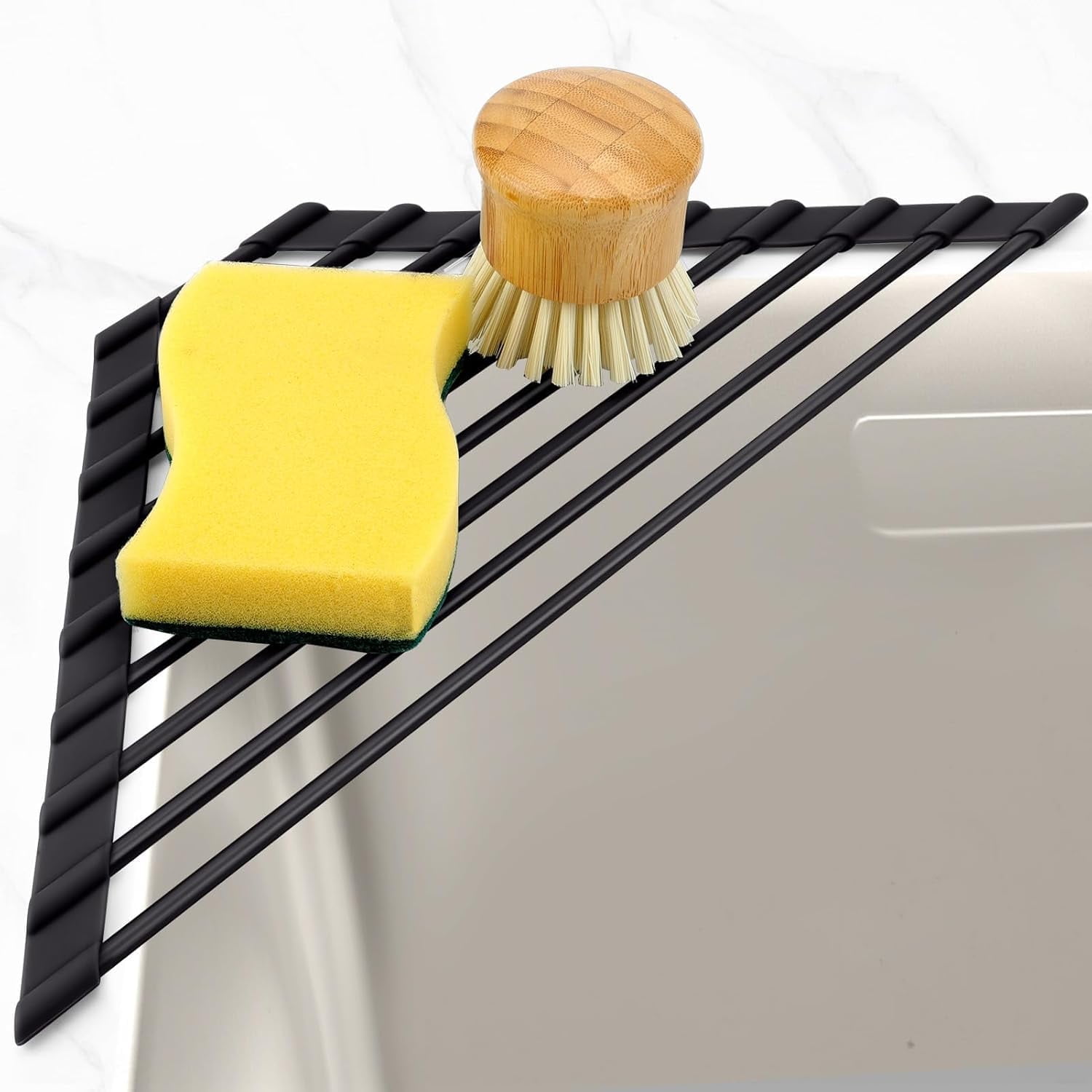 Small Triangle Roll-Up Dish Drying Rack with Silicone Coating Stainless ...