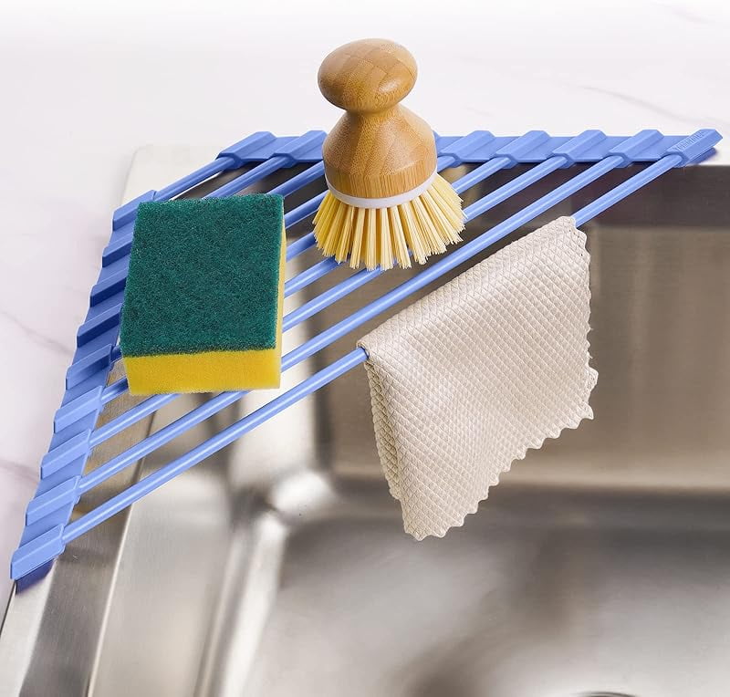 Small Triangle Roll-Up Dish Drying Rack with Silicone Coating Stainless ...