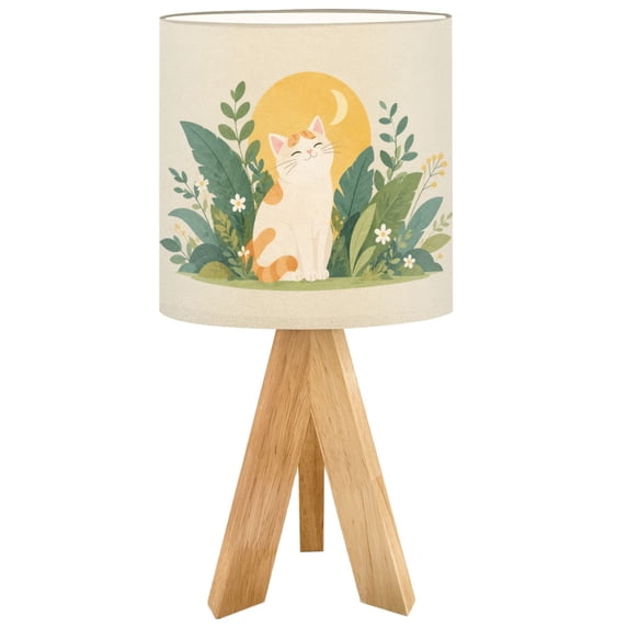 Small Tripod Table Lamp Happy Cat Sitting Surrounded Greenery Sunlit ...