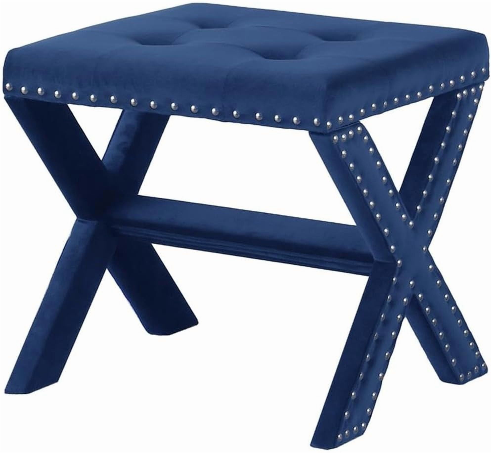 Small Tufted Bench with Storage, Blue Linen-Blend Fabric & Wood Frame ...