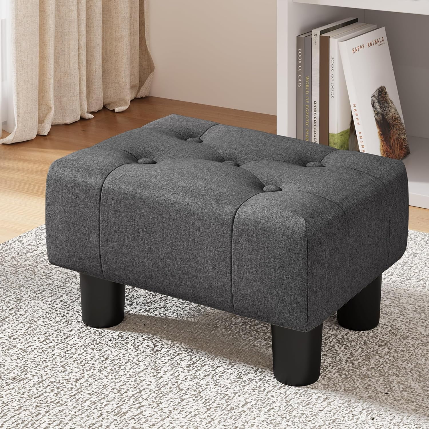 Small Tufted Foot Stool, Fabric Foot Stools Ottoman with Plastic Legs ...