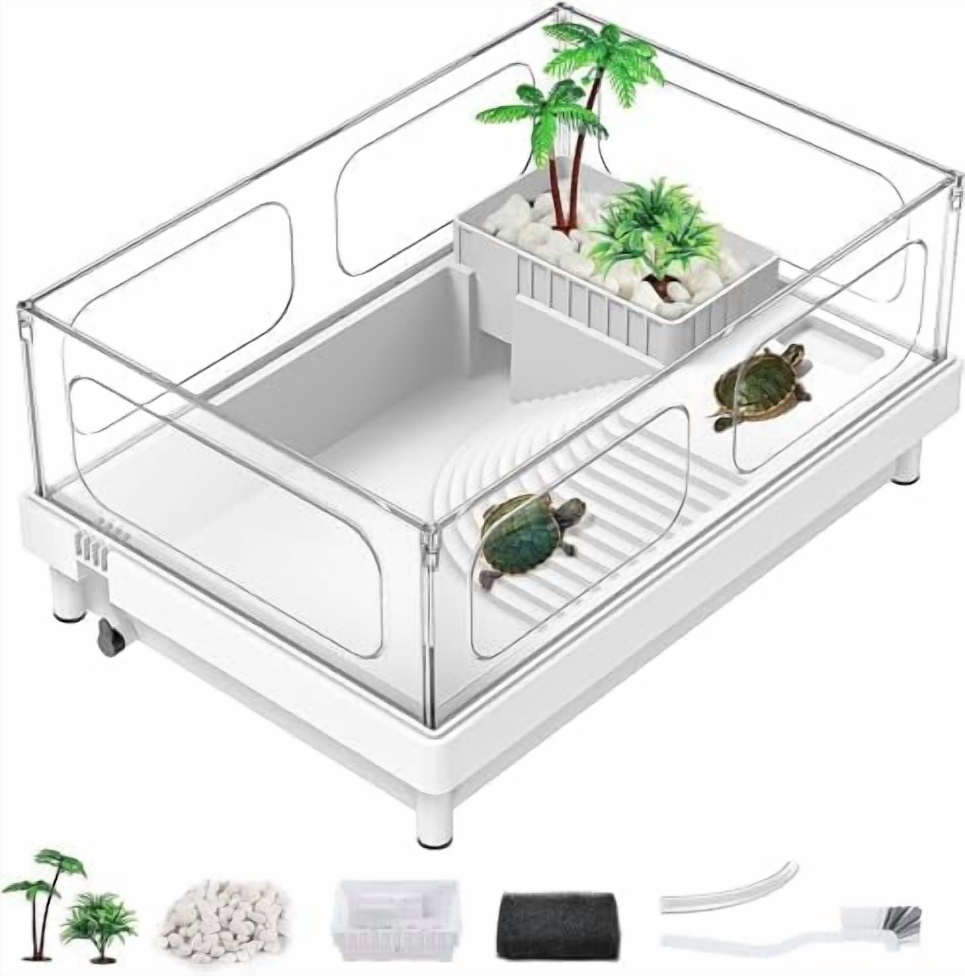 Small Turtle Tank, Acrylic Turtle Terrarium with Basking Platform ...