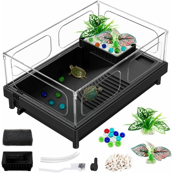 Small Turtle Tank with Adjustable Lamp Acrylic Turtle Tank Starter Kit ...