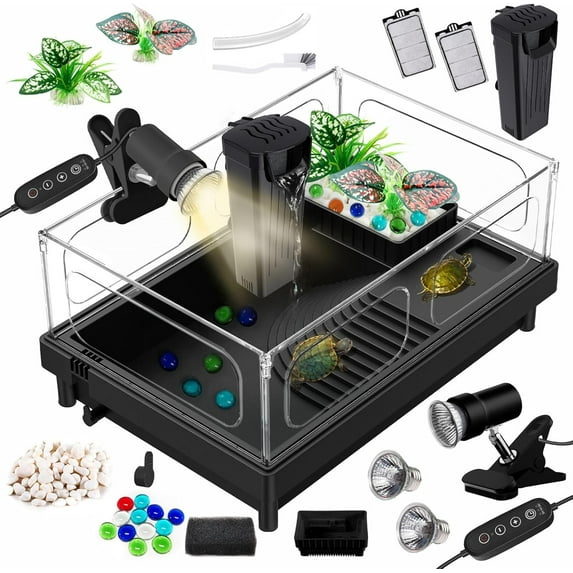Small Turtle Tank Kit(Tank+Lamp+Filter), Acrylic Turtle Starter Kit ...
