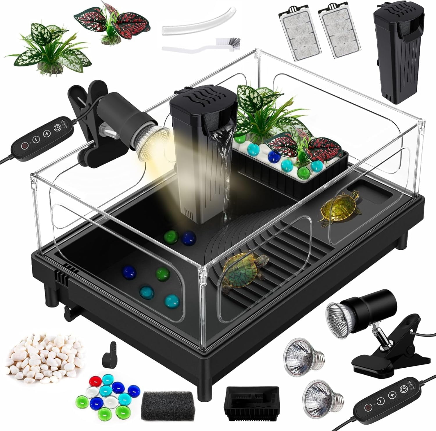 Small Turtle Tank Kit(Tank+Lamp+Filter), Acrylic Turtle Starter Kit ...