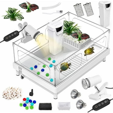 PawHut Small Turtle Aquarium Kit - Triple-Filtering Turtle Tank Reptile ...