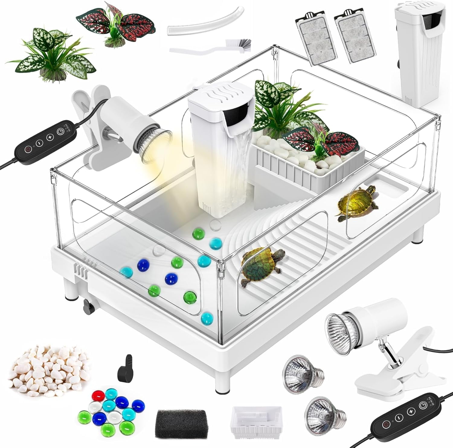 Small Turtle Tank Kit(Tank+Lamp+Filter), Acrylic Turtle Tank Starter ...