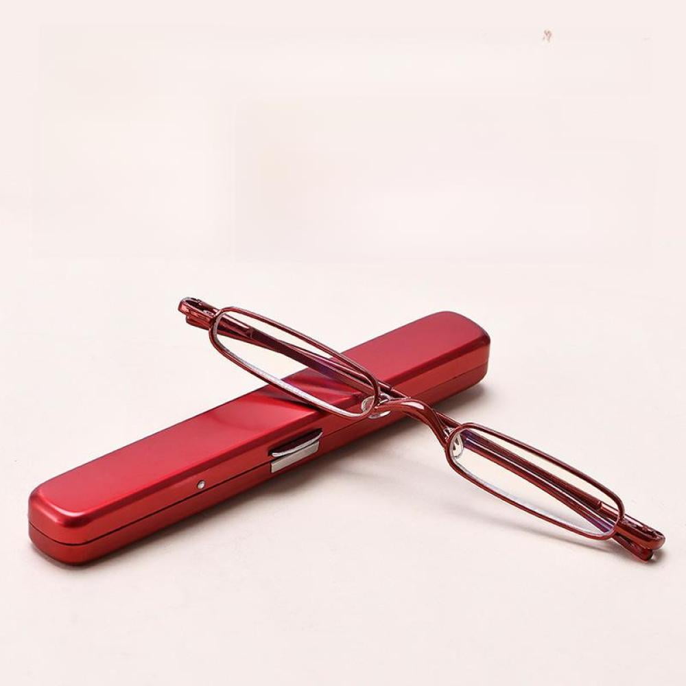 Small Ultralight Red Metal Reading Glasses Unisex Portable Pen Case ...
