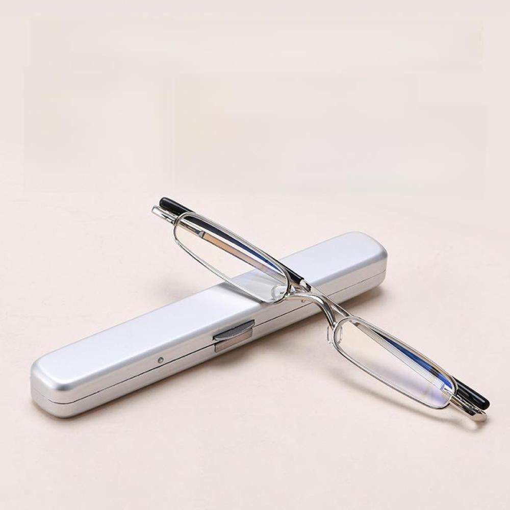 Small Ultralight Silver Metal Reading Glasses Unisex Portable Pen Case ...