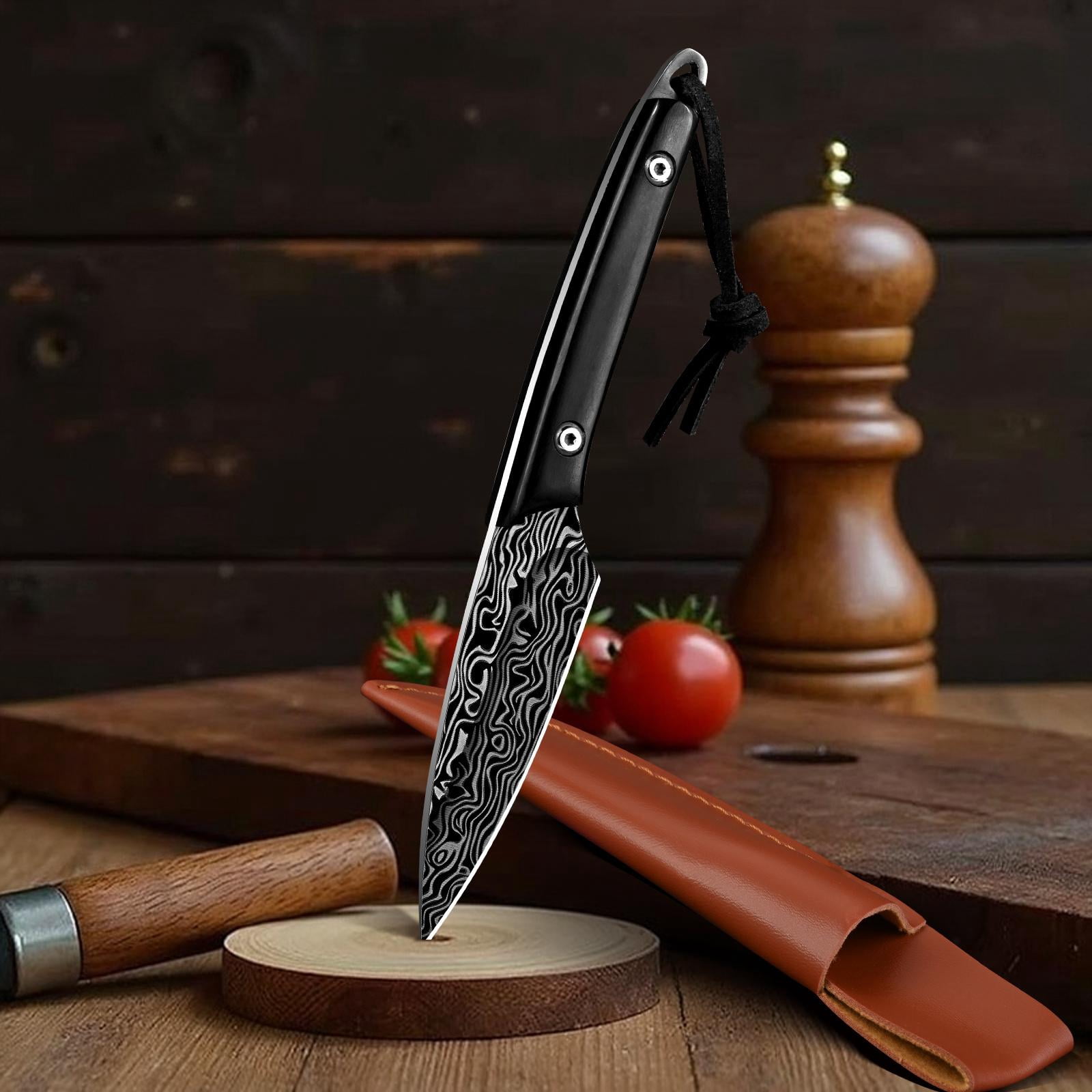 Small Utility Cutting Knife with Sheath, Damascus Pattern Imitate Knife ...