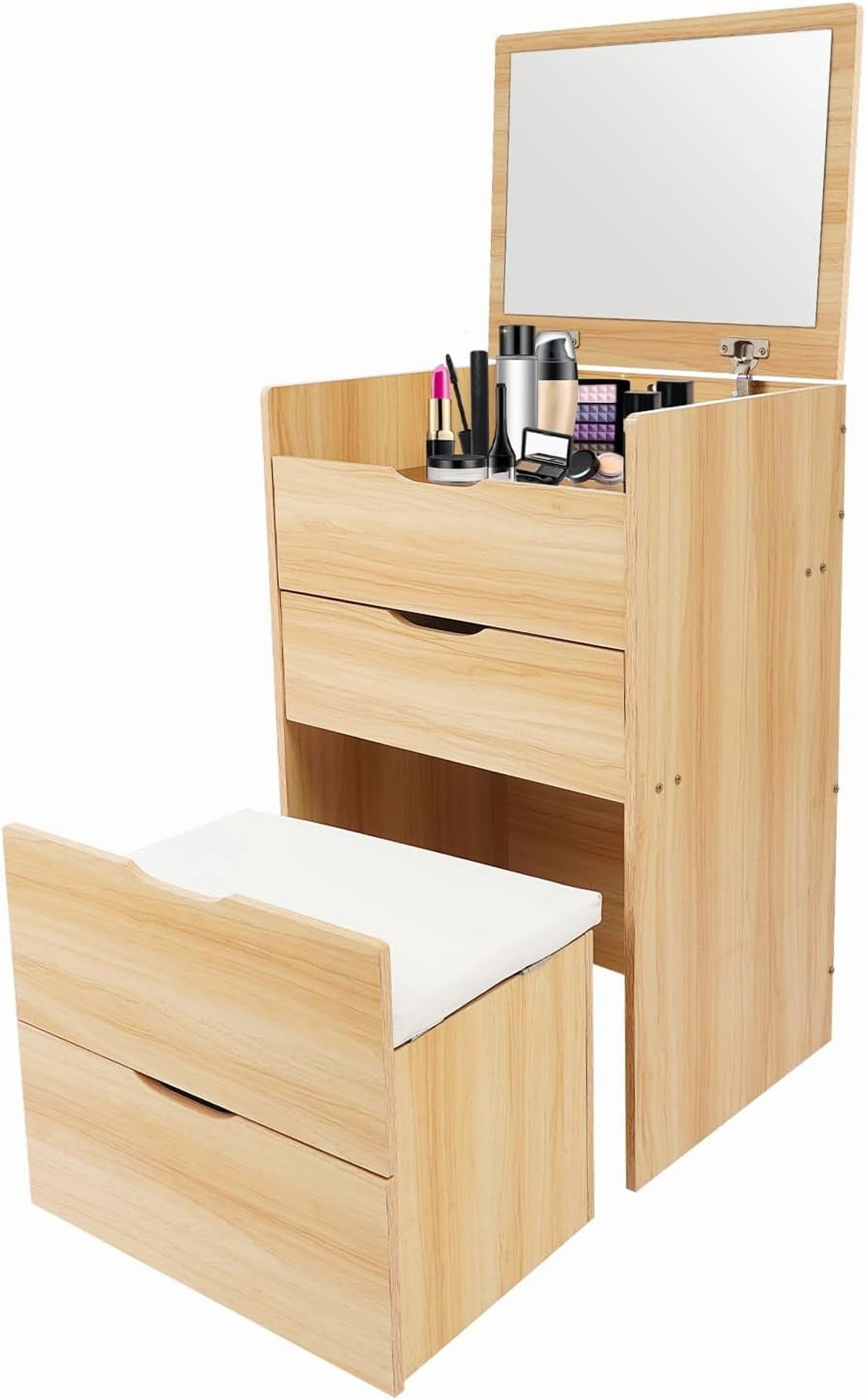 Small Vanity Desk with Mirror, Compact Makeup Table with Hidden Storage ...
