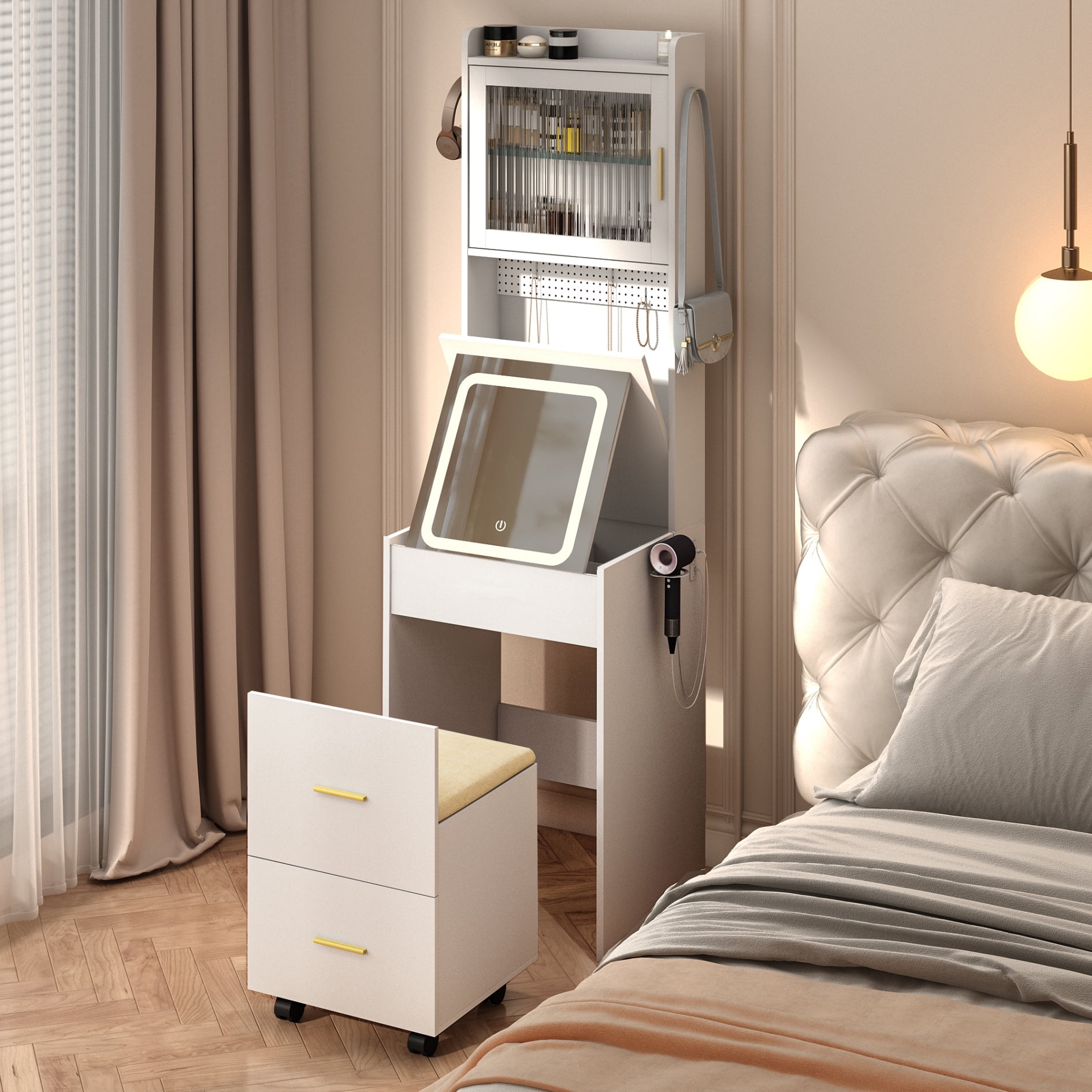 Small Vanity Desk with Mirror and Lights, Makeup Vanity Table with ...