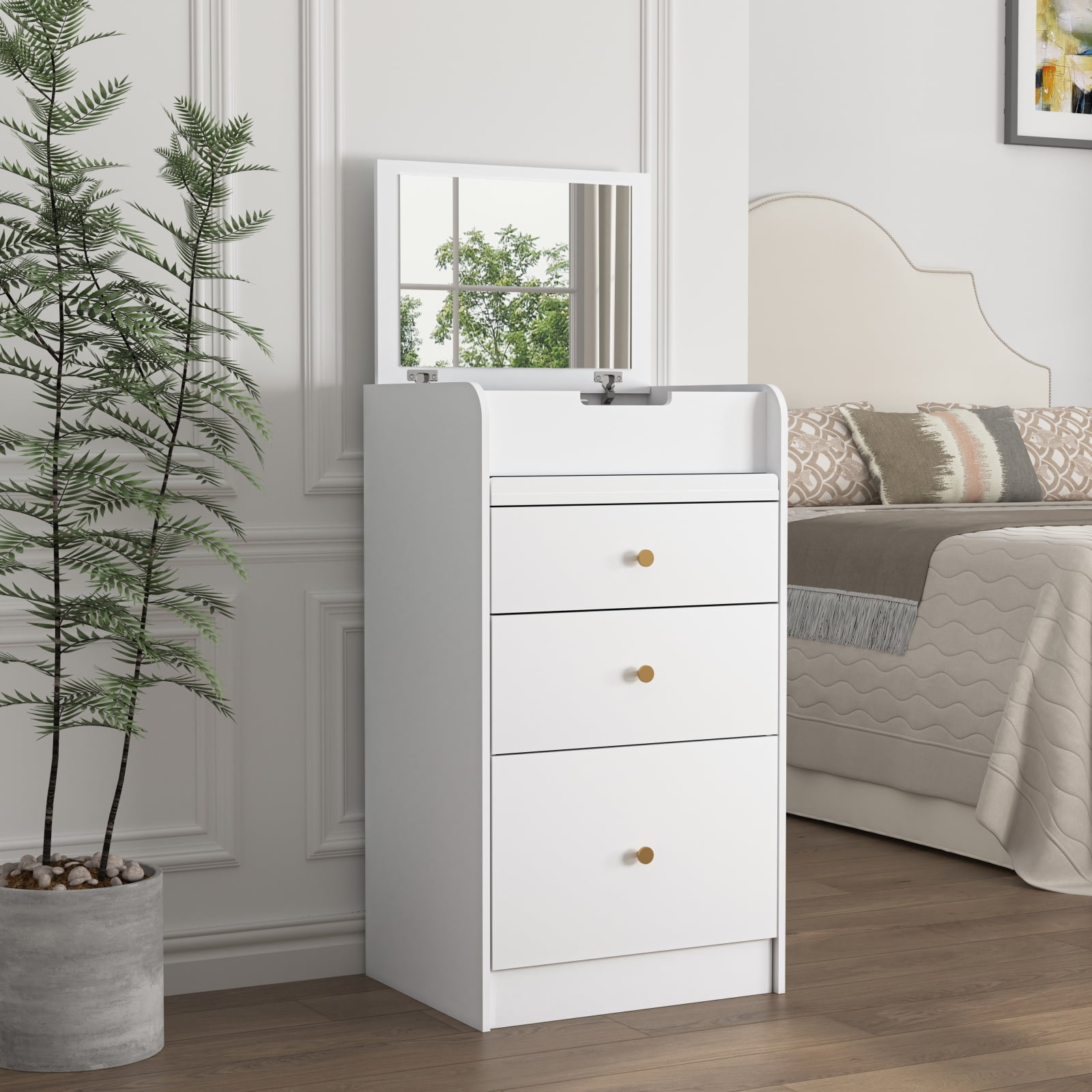 Small Vanity Desk with Mirror - White Makeup Vanitys Set Make up Table ...