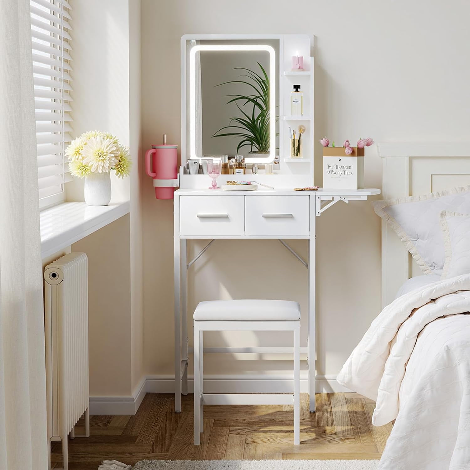 Small Vanity Desk for Compact Space: Mini Makeup Table Set for Bedroom ...